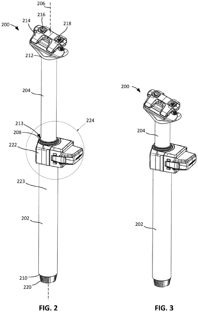 A RockShox patent shows an electronic dropper post with the battery ...