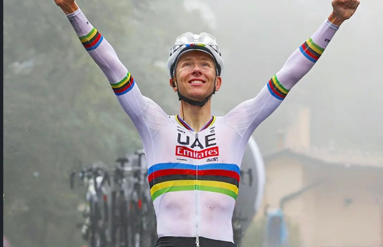 Pogacar continues to dominate, now dressed in rainbow